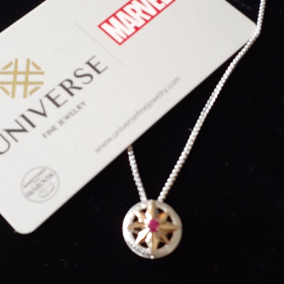 Marvel | Jewelry | Capt Marvel 925 Silver Necklace Swarovski Ruby Cz ...